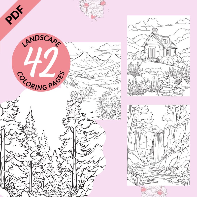 Libro para colorear de paisajes: 42 páginas relajantes de naturaleza ...