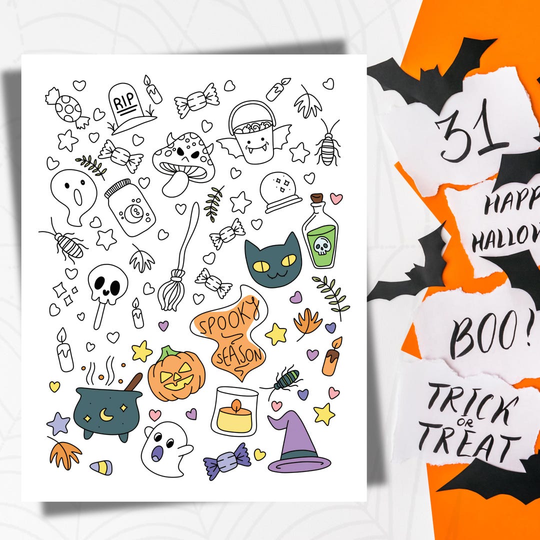 Spooky Season Coloring Page Printable Halloween Coloring Book Page for ...