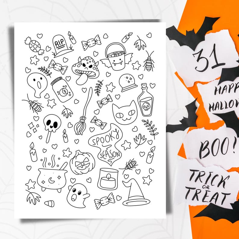 Spooky Season Coloring Page Printable Halloween Coloring Book Page for ...