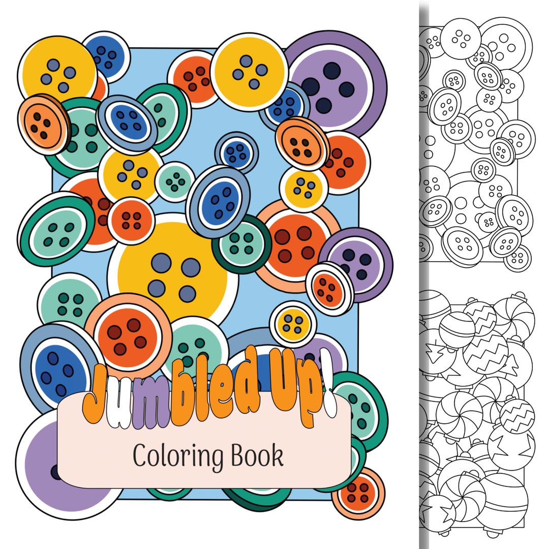 Jumbled up Coloring Book for Adults Relaxing Activity Fun Objects Food ...