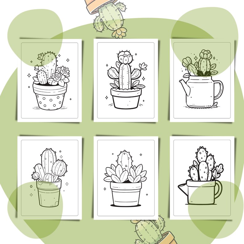 Plants in Pots Coloring Pages for Adults Cactus Houseplant Coloring ...