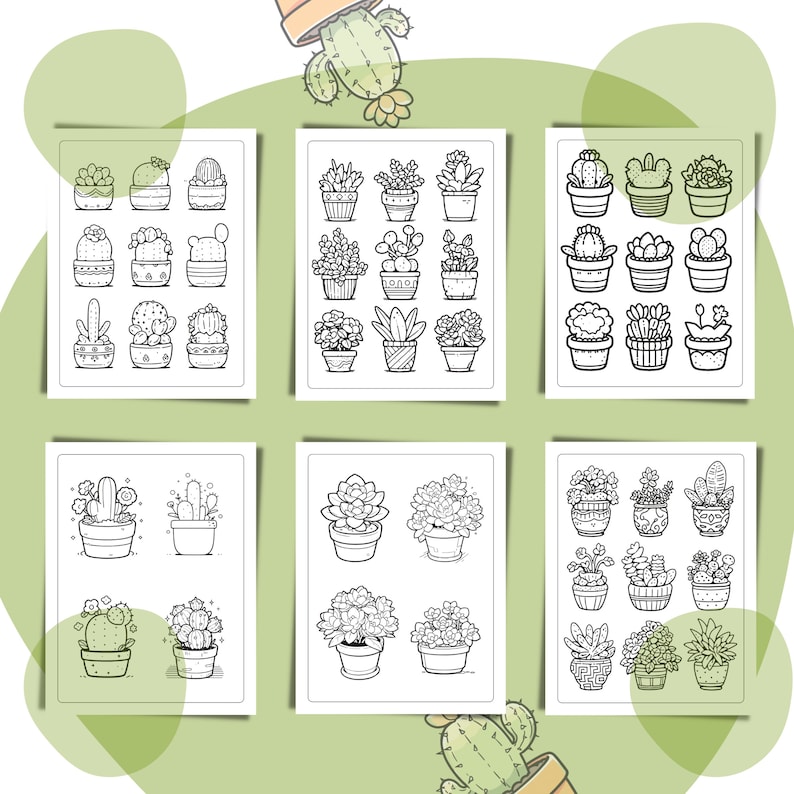Plants in Pots Coloring Pages for Adults Cactus Houseplant Coloring ...