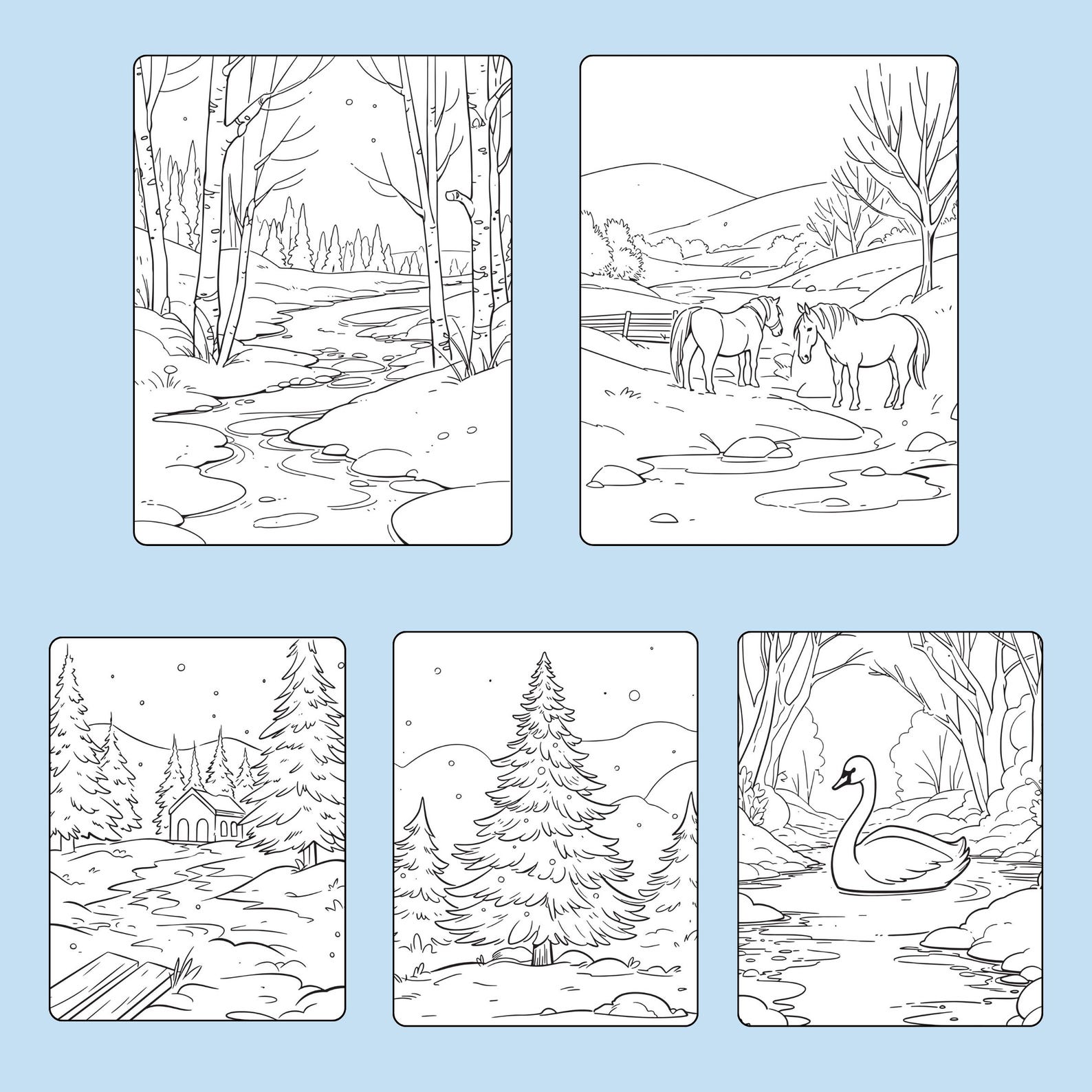Winter Landscape Coloring Pages for Adults Printable Nature Coloring ...