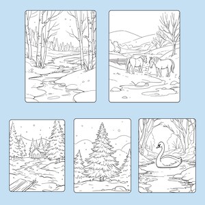 Winter Landscape Coloring Pages for Adults Printable Nature Coloring ...