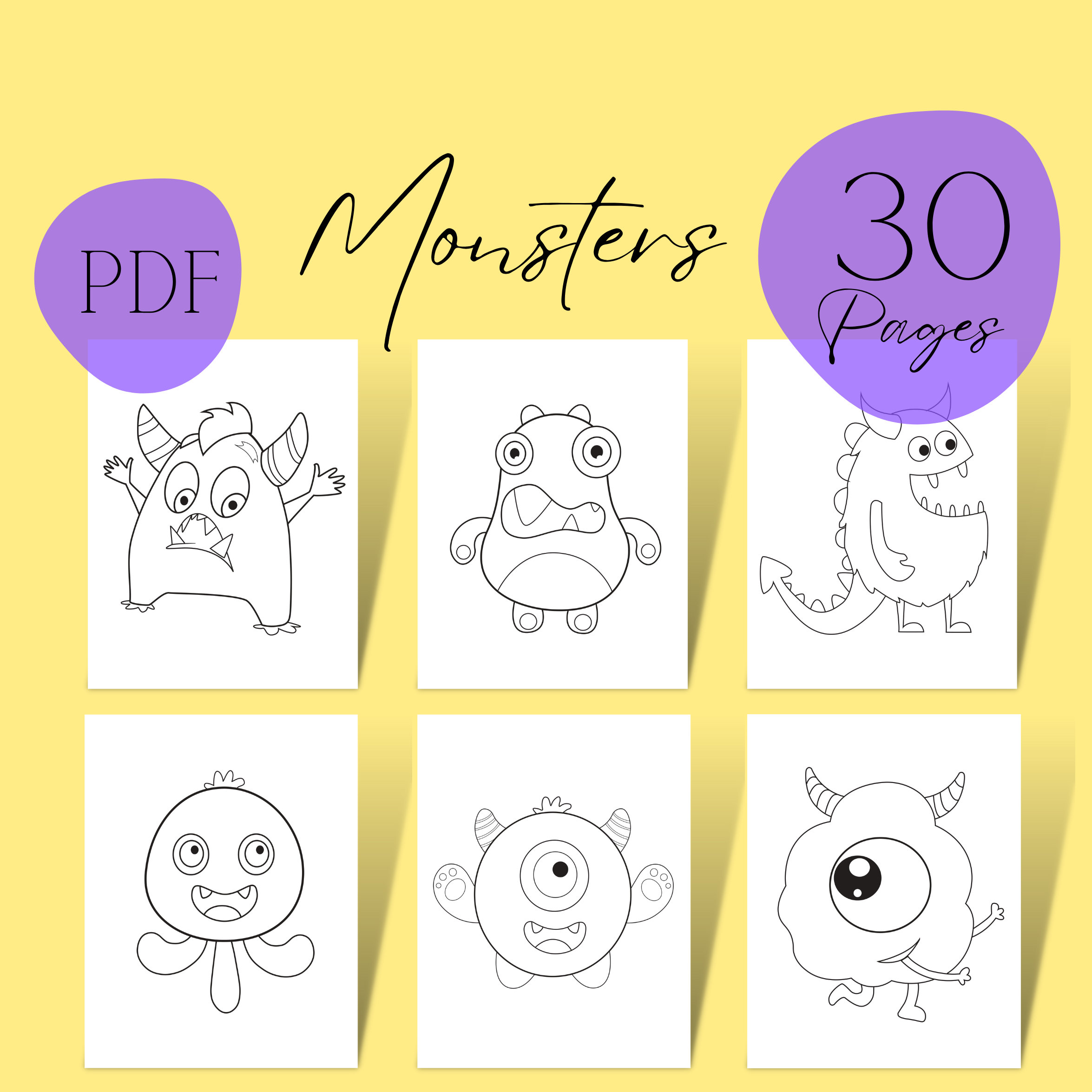 Monsters Easy Coloring Pages for Kids Printable Creative - Etsy