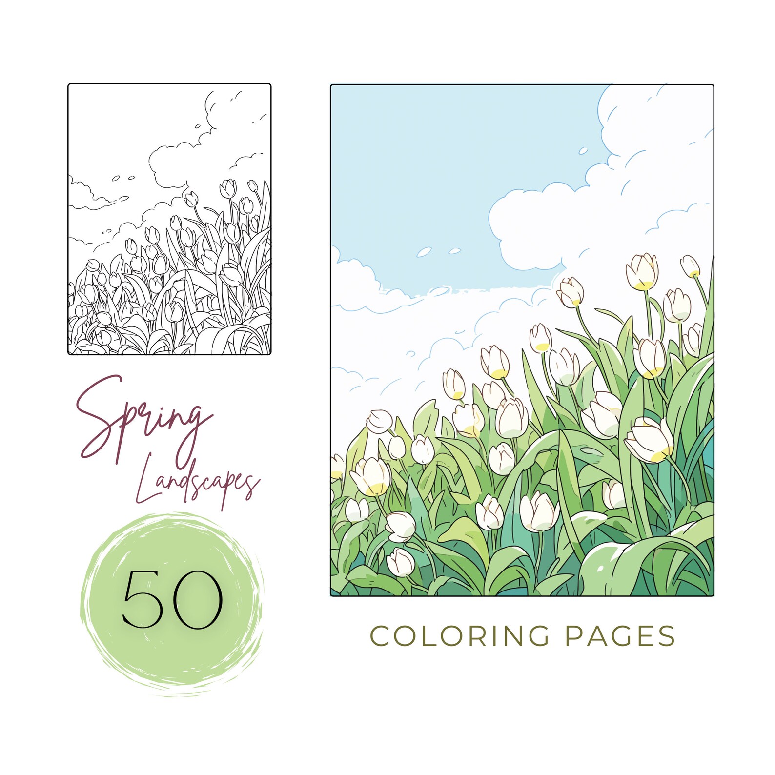 Spring Landscape Coloring Book: 50 Nature Pages for Adults (PDF) - Etsy