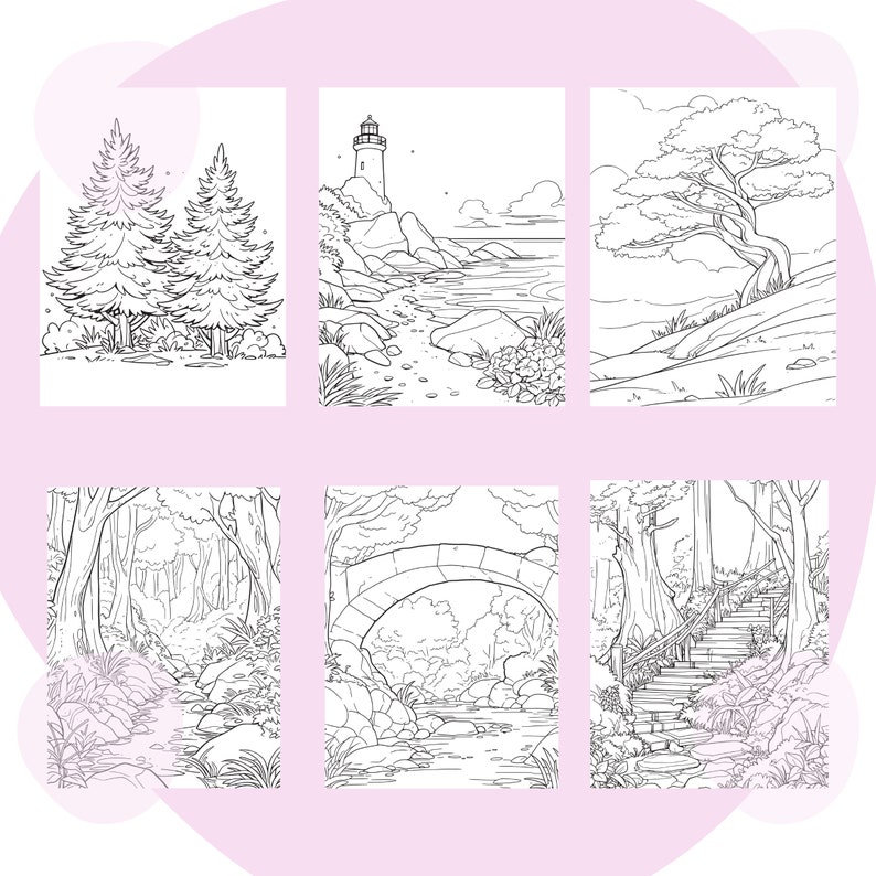 Libro para colorear de paisajes: 42 páginas relajantes de naturaleza ...