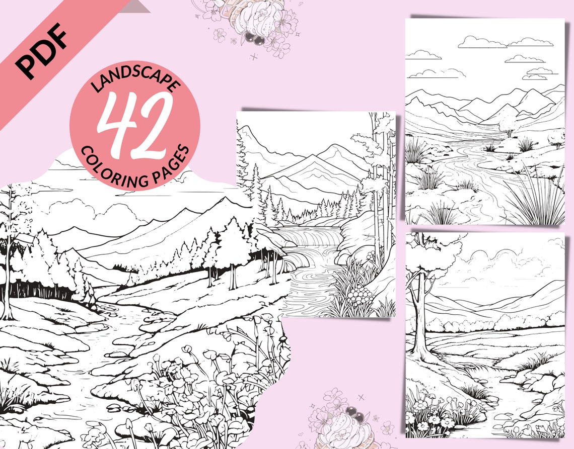 Landscape Coloring Pages Printable Nature Coloring Book for - Etsy UK