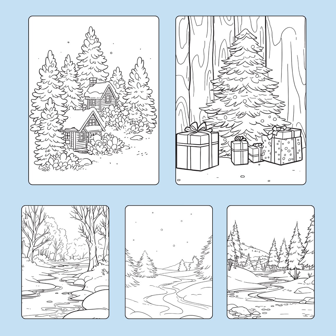 Winter Landscape Coloring Pages for Adults Printable Nature Coloring ...