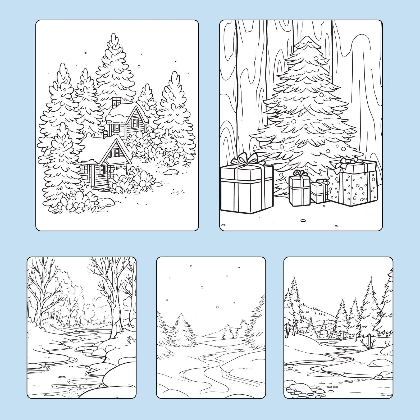 Winter Landscape Coloring Pages for Adults Printable Nature Coloring ...