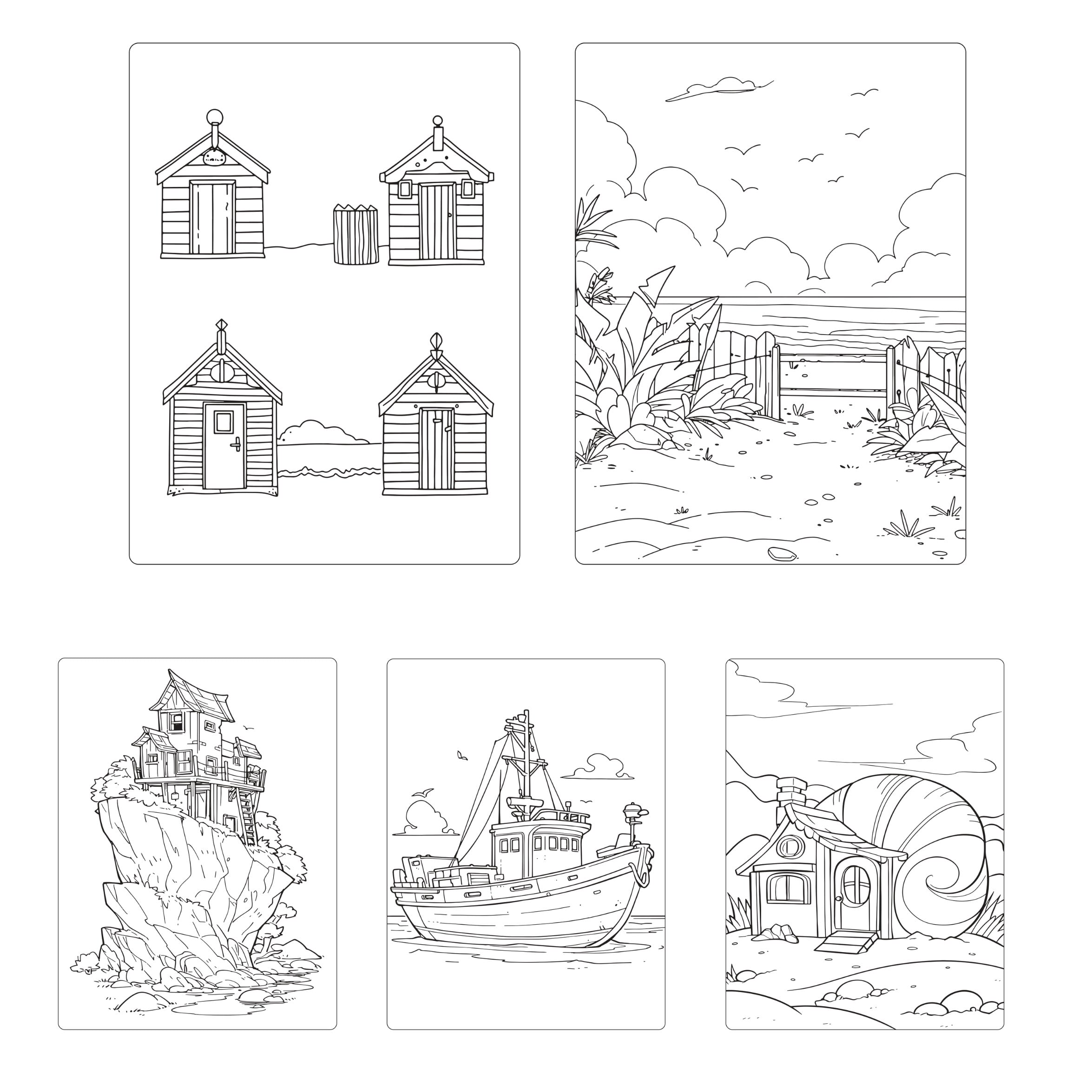 Seascape Coloring Pages for Adults Beach Scene Lighthouse Ship ...