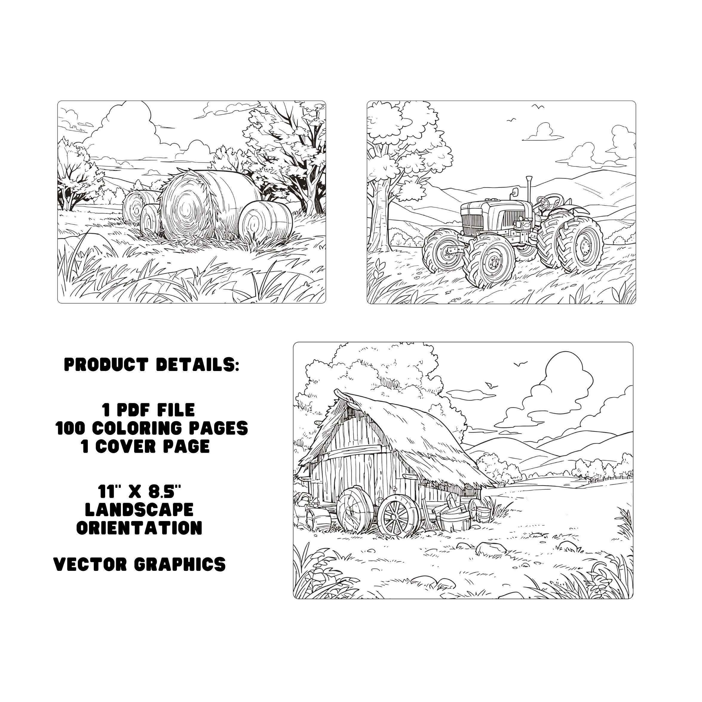 100 Landscape Coloring Pages: Nature Scenes, Relaxing Activity (PDF ...