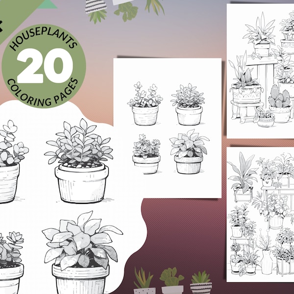 Printable Houseplant Coloring Pages - Etsy