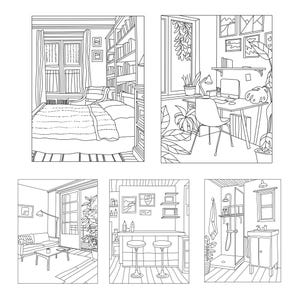 Interior Coloring Pages for Adults Printable Cozy Home Decor Coloring ...