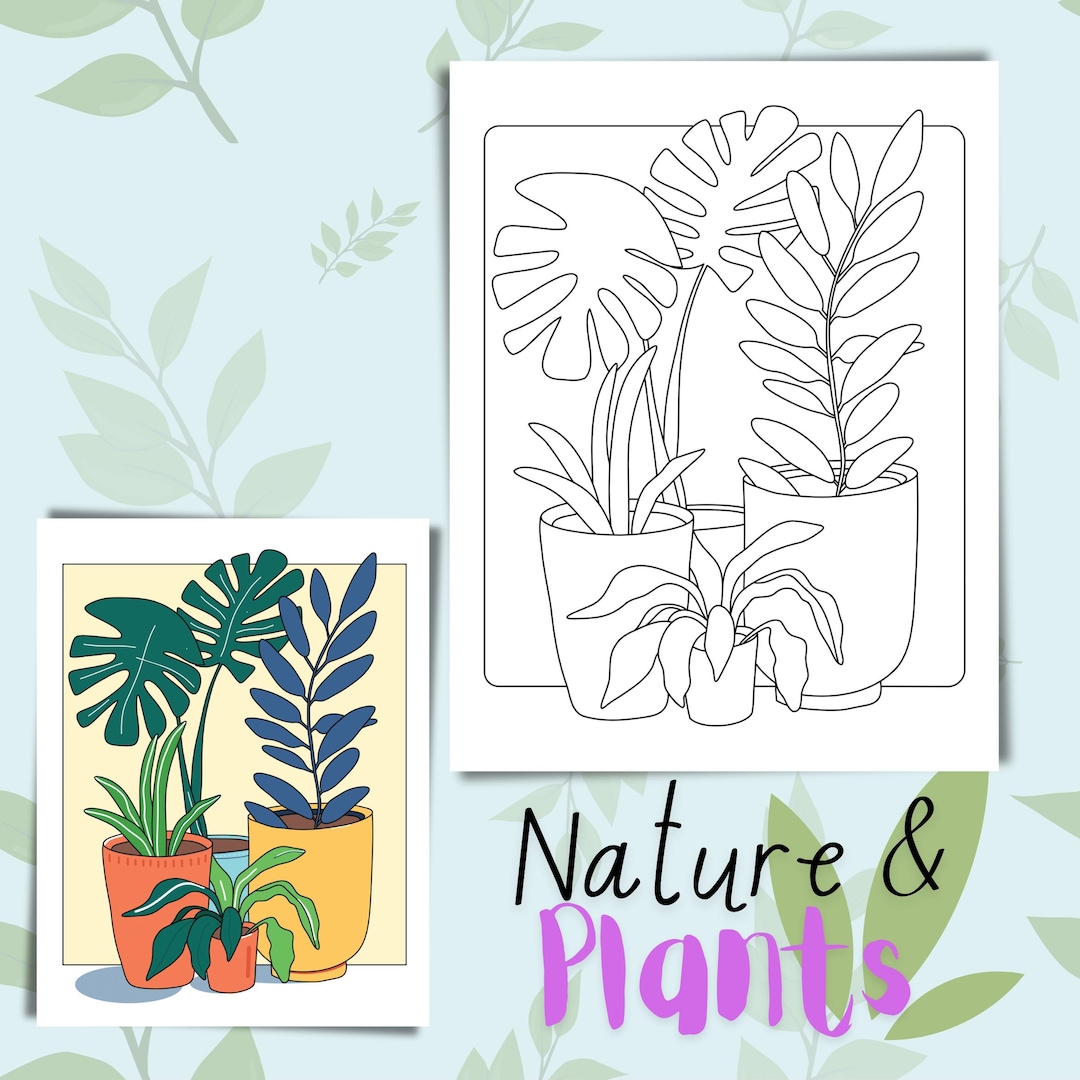 Nature Coloring Pages Printable Plants Coloring Book for Adults ...
