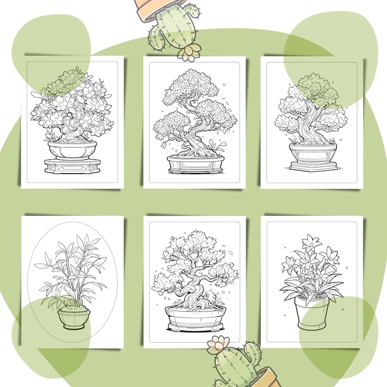 Plants in Pots Coloring Pages for Adults Cactus Houseplant Coloring ...