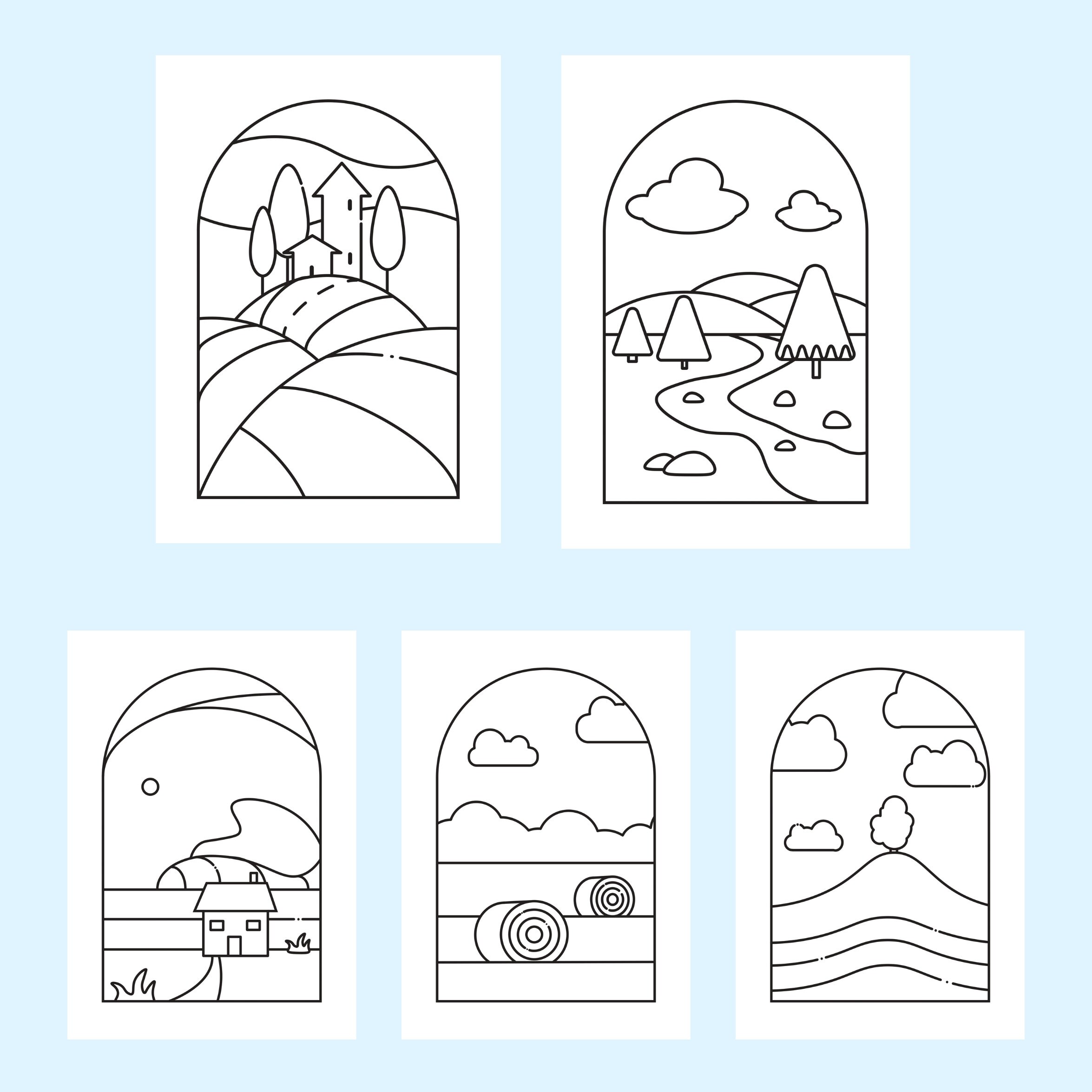 Minimalistic Landscape Coloring Pages Printable Simple Coloring Book ...