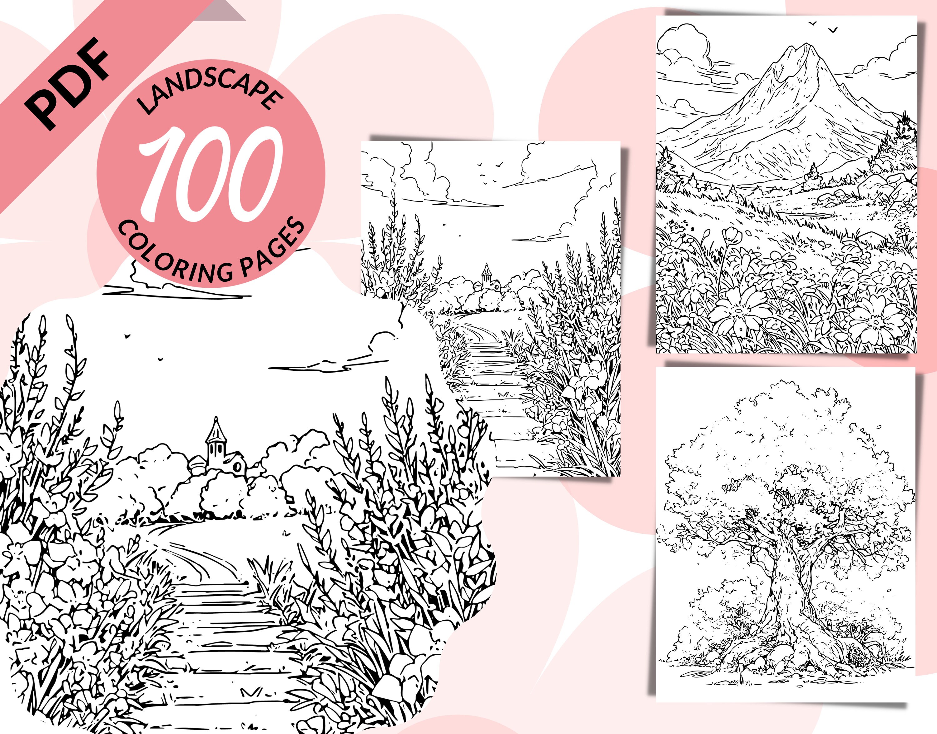 Landscape Coloring Pages Printable Nature Coloring Book for - Etsy