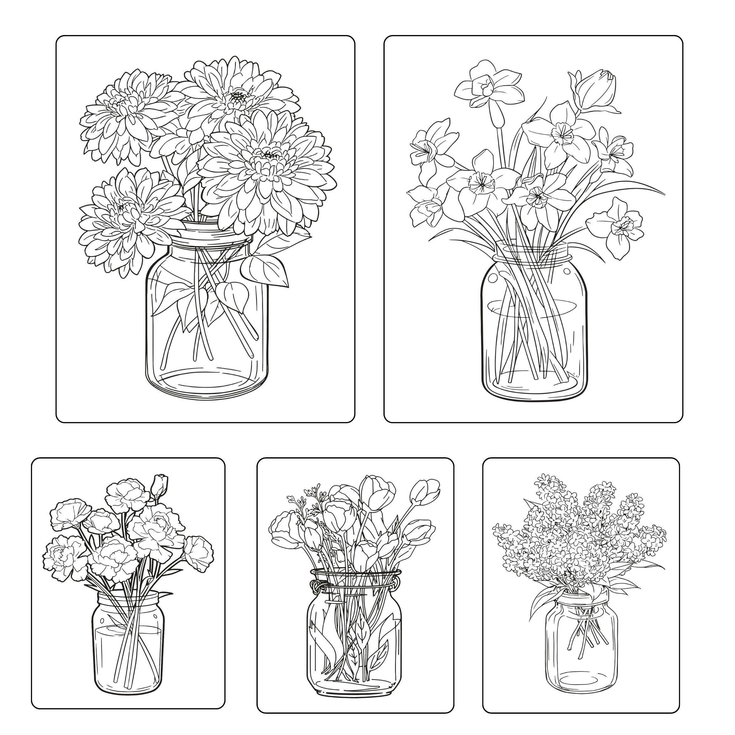 Flower Coloring Pages Printable Botanical Coloring Book for Adults ...