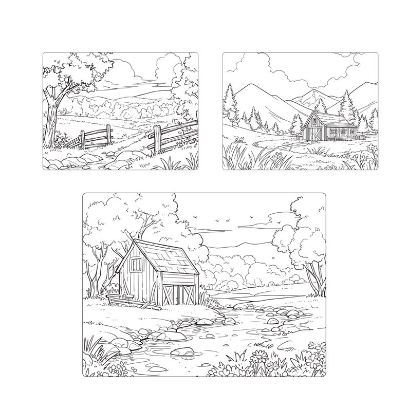 100 Landscape Coloring Pages: Nature Scenes, Relaxing Activity (PDF ...