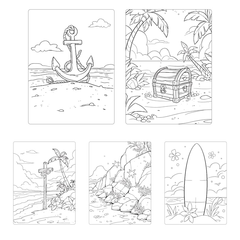 Seascape Coloring Pages for Adults Beach Scene Lighthouse Ship ...