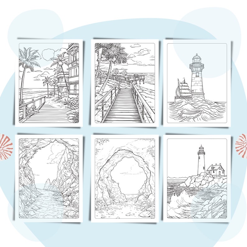 Seascape Coloring Pages for Adults Beach Scene Lighthouse Ship ...