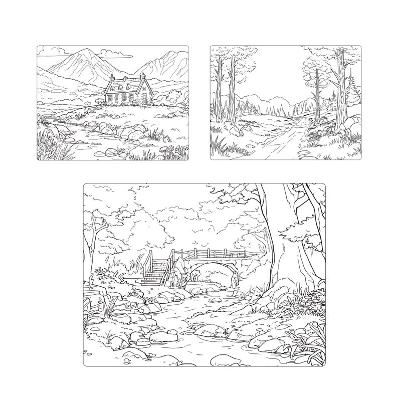 100 Landscape Coloring Pages: Nature Scenes, Relaxing Activity (PDF ...
