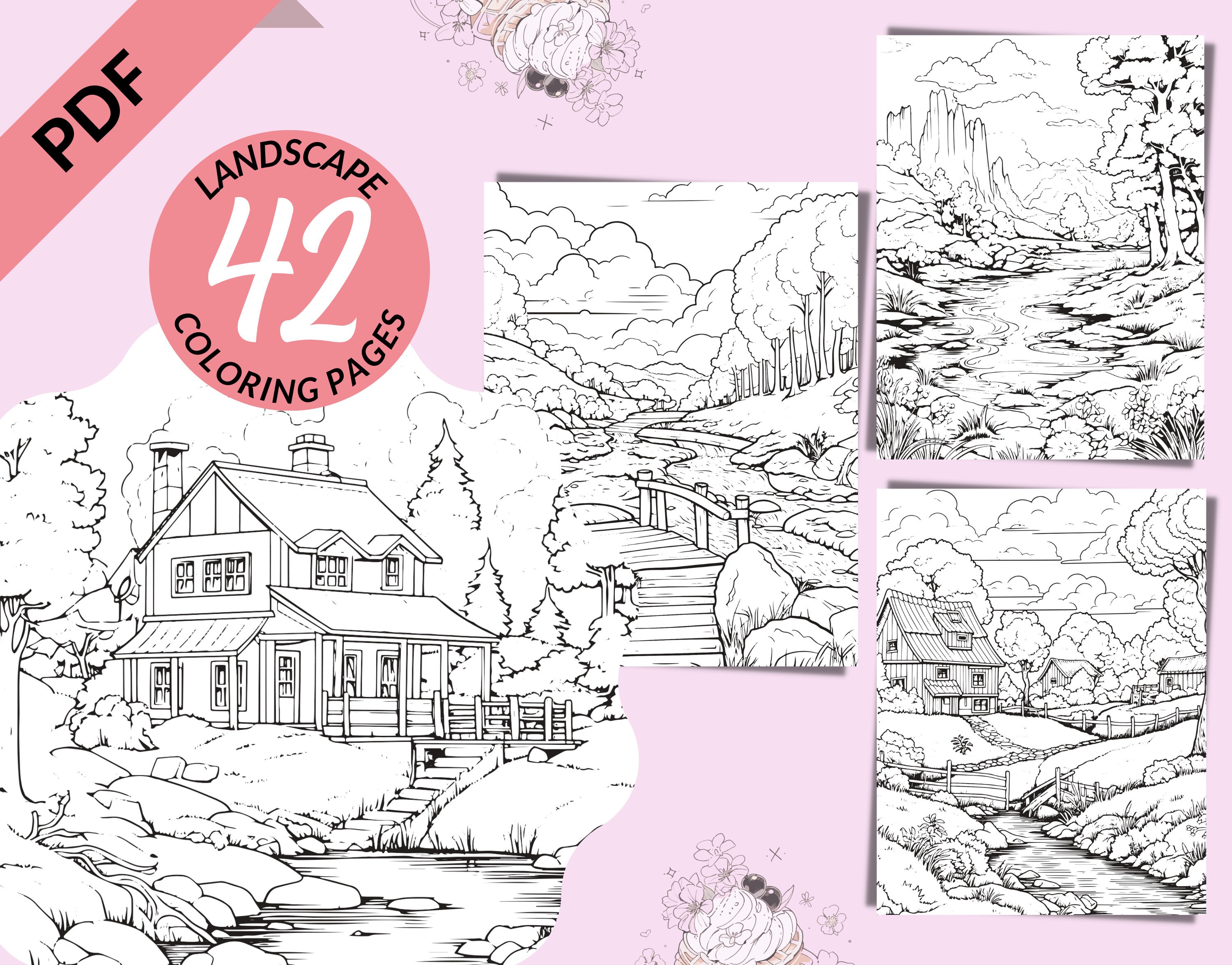 Landscape Coloring Pages Printable Nature Coloring Book for - Etsy UK