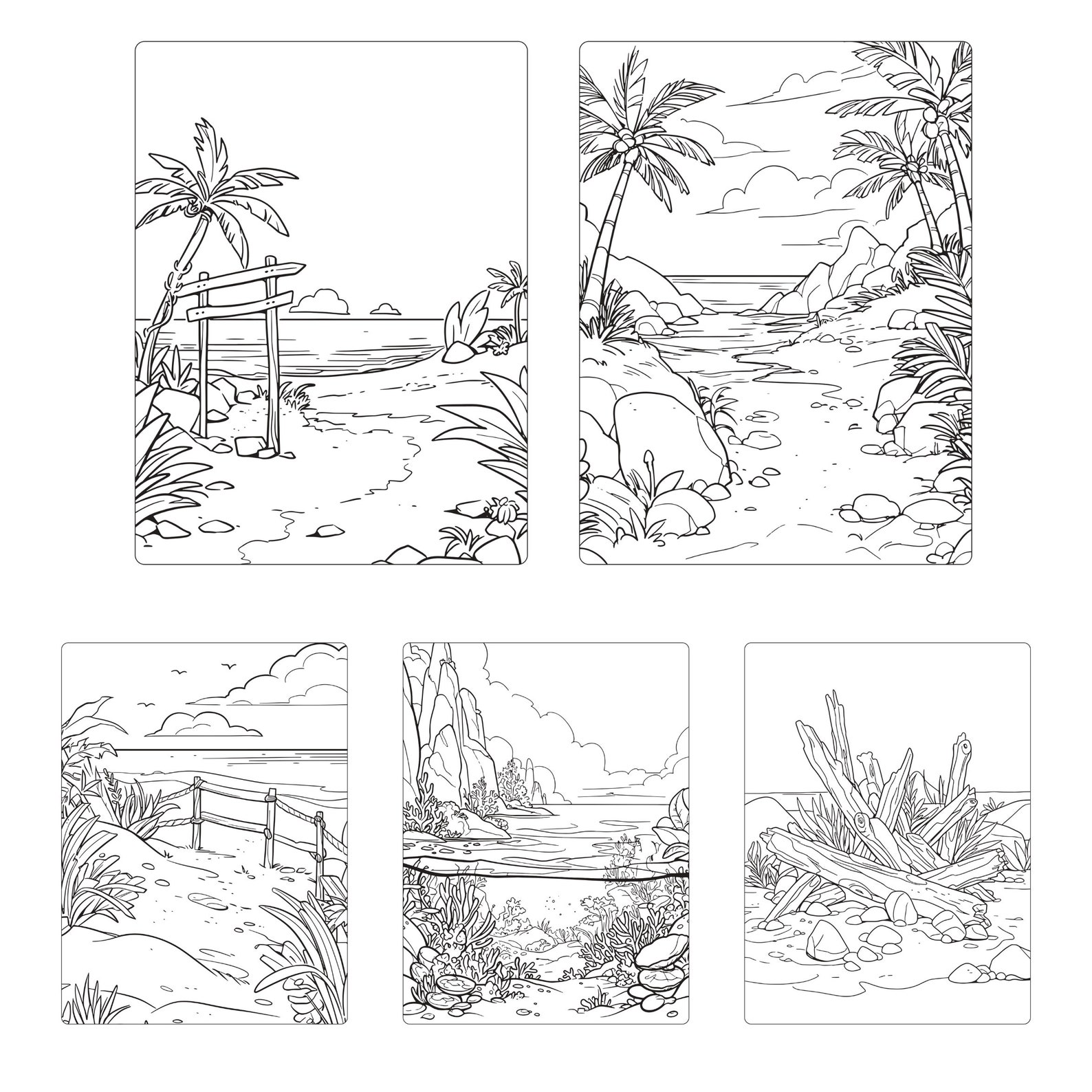Seascape Coloring Pages for Adults Beach Scene Lighthouse Ship ...