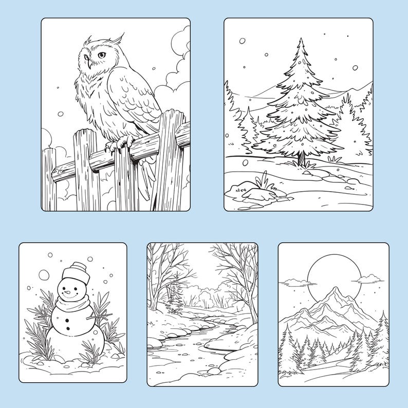 Winter Landscape Coloring Pages for Adults Printable Nature Coloring ...
