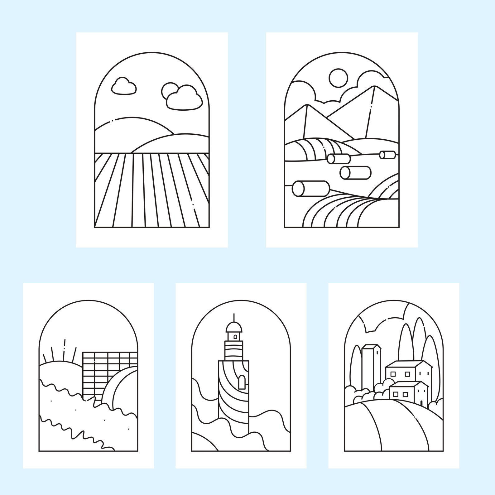 Minimalistic Landscape Coloring Pages Printable Simple Coloring Book ...