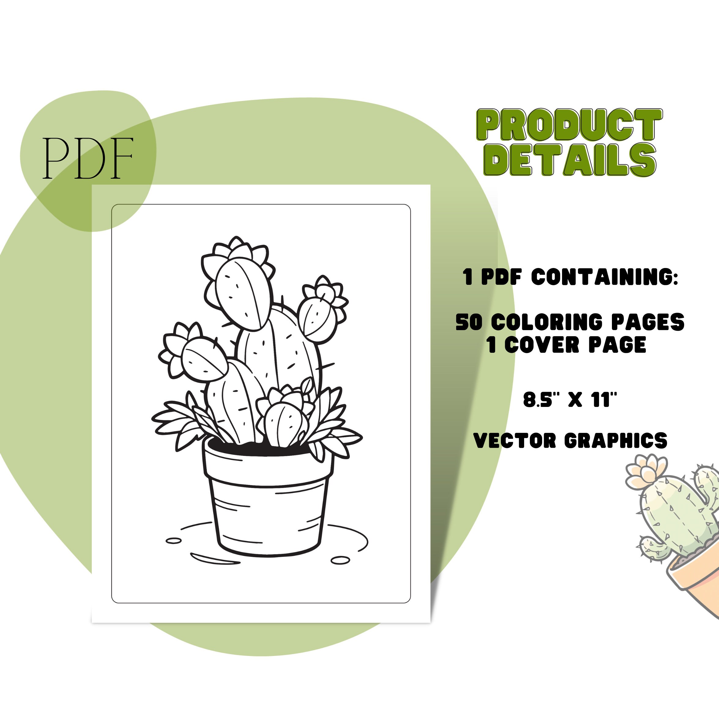 Plants in Pots Coloring Pages for Adults Cactus Houseplant Coloring ...
