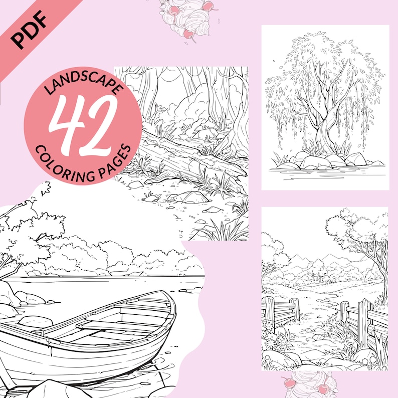 Libro para colorear de paisajes: 42 páginas relajantes de naturaleza ...
