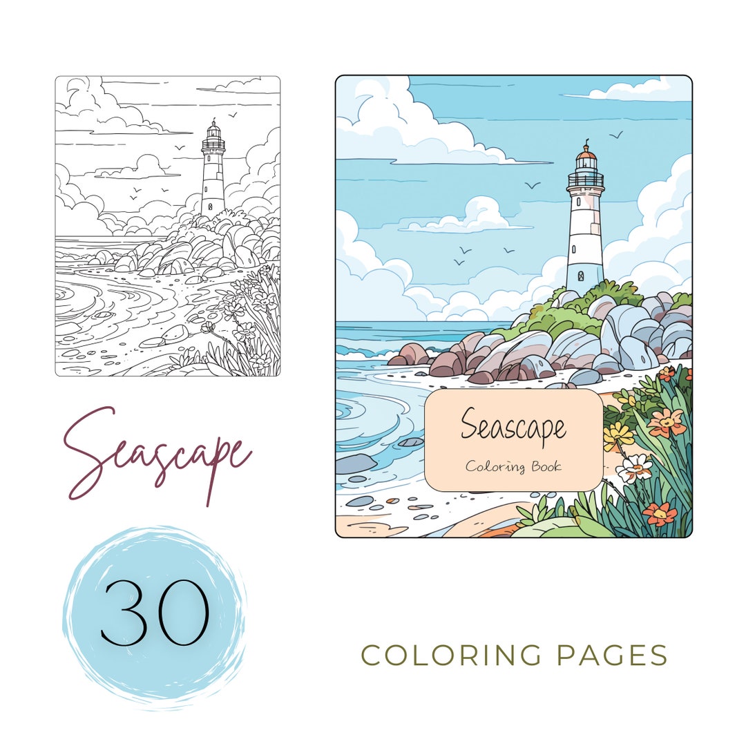 Seascape Coloring Pages for Adults Beach Scene Lighthouse Ship ...