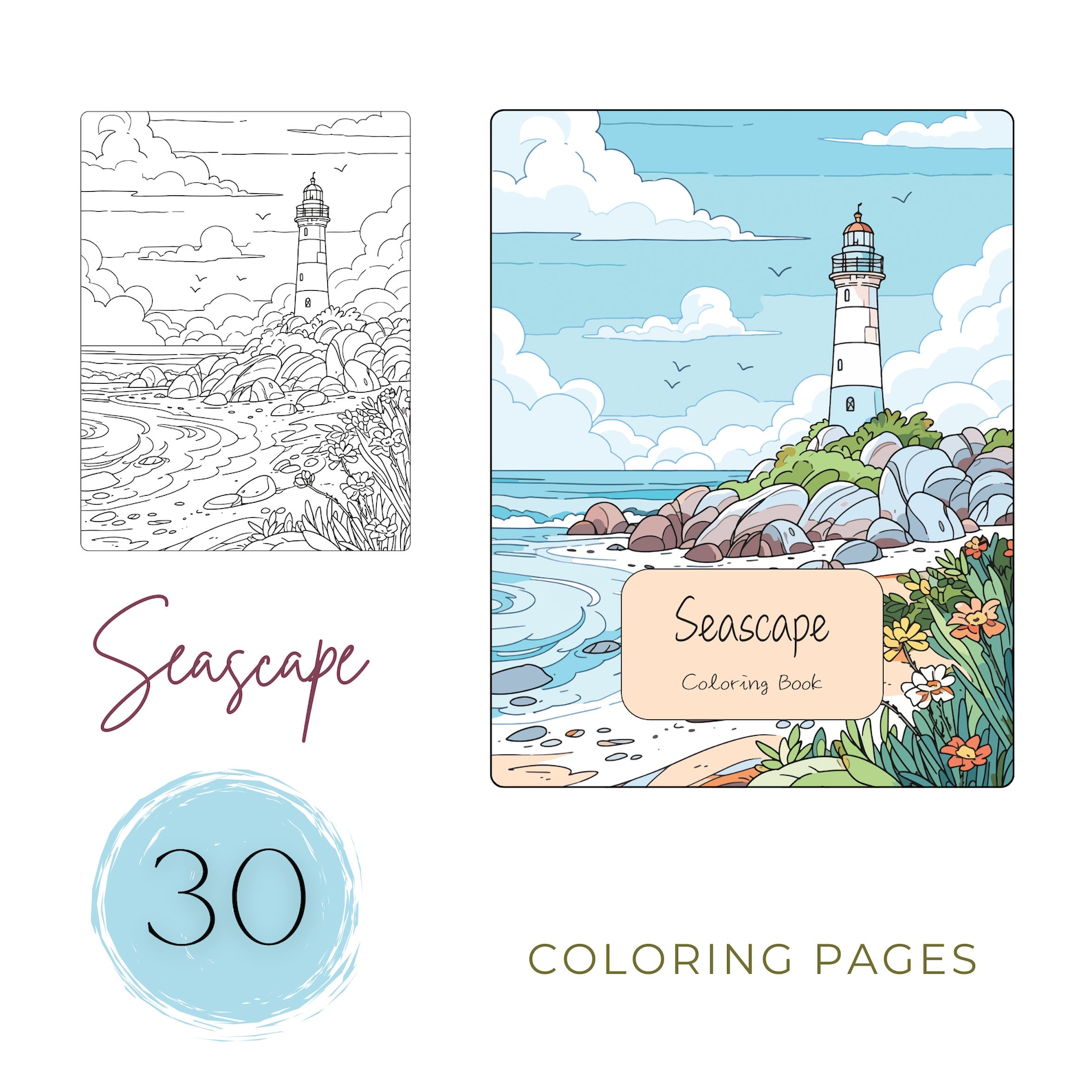 Seascape Coloring Pages for Adults Beach Scene Lighthouse Ship ...