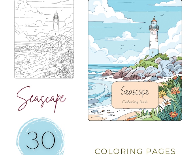 Beach Scene Coloring Pages Bundle #1, PNG Digital Download Pages, Beach ...