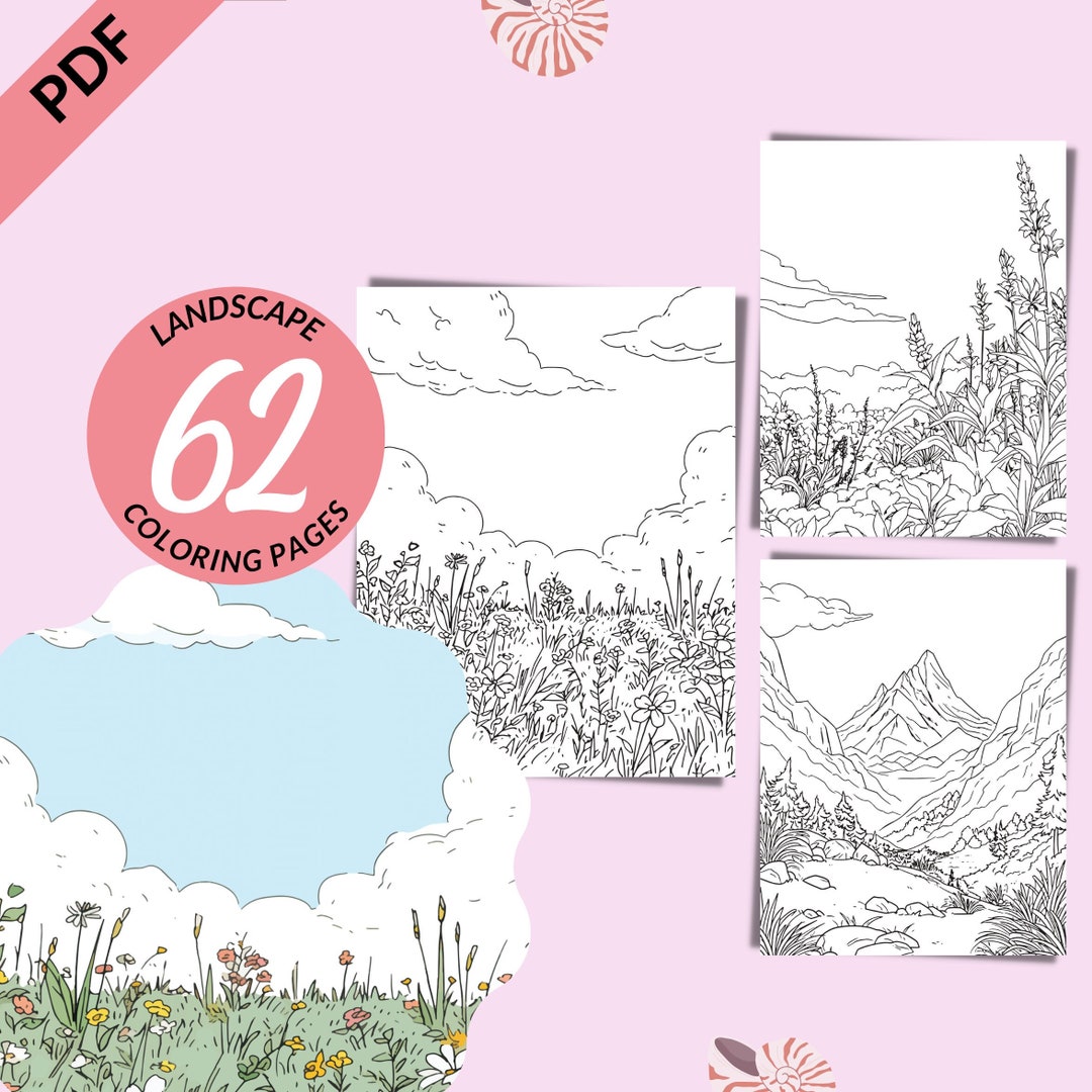Landscape Coloring Pages Printable Nature Coloring Book for - Etsy