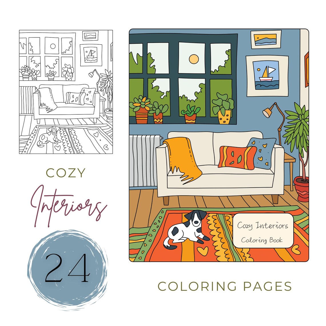 Interior Coloring Pages for Adults Printable Cozy Home Decor Coloring ...