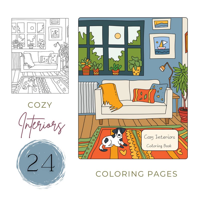 Interior Coloring Pages for Adults Printable Cozy Home Decor Coloring ...