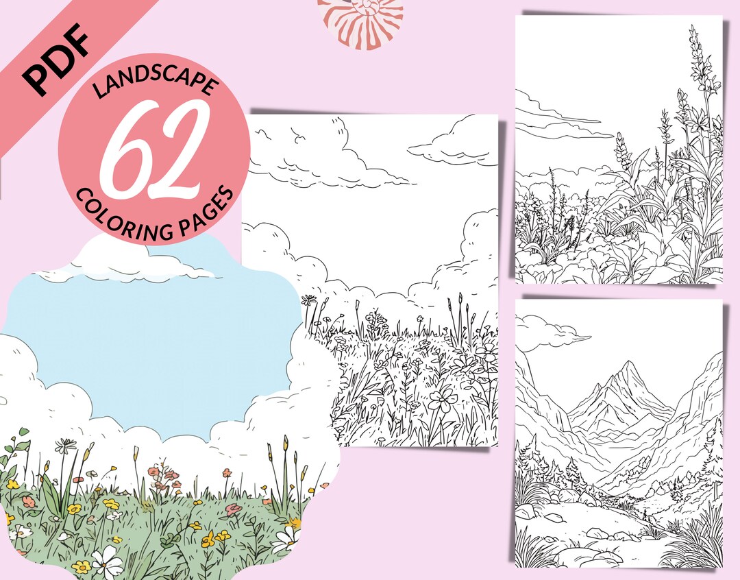 Landscape Coloring Pages Printable Nature Coloring Book for - Etsy