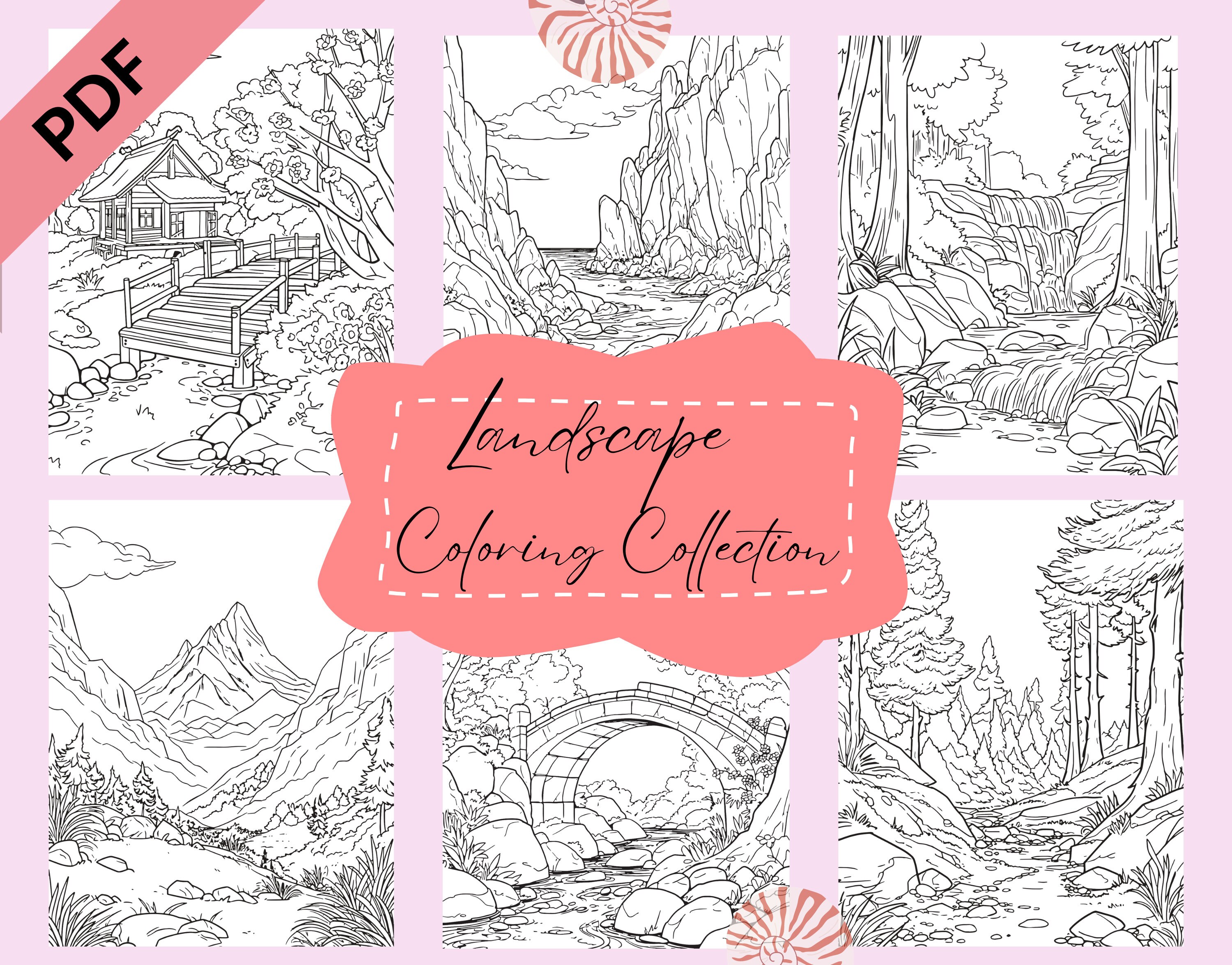 Landscape Coloring Pages Printable Nature Coloring Book for - Etsy