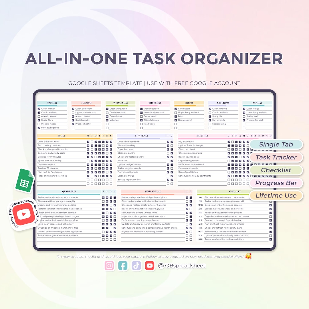 All in One Task Organizer - One Page to Do List - Daily Weekly Monthly ...
