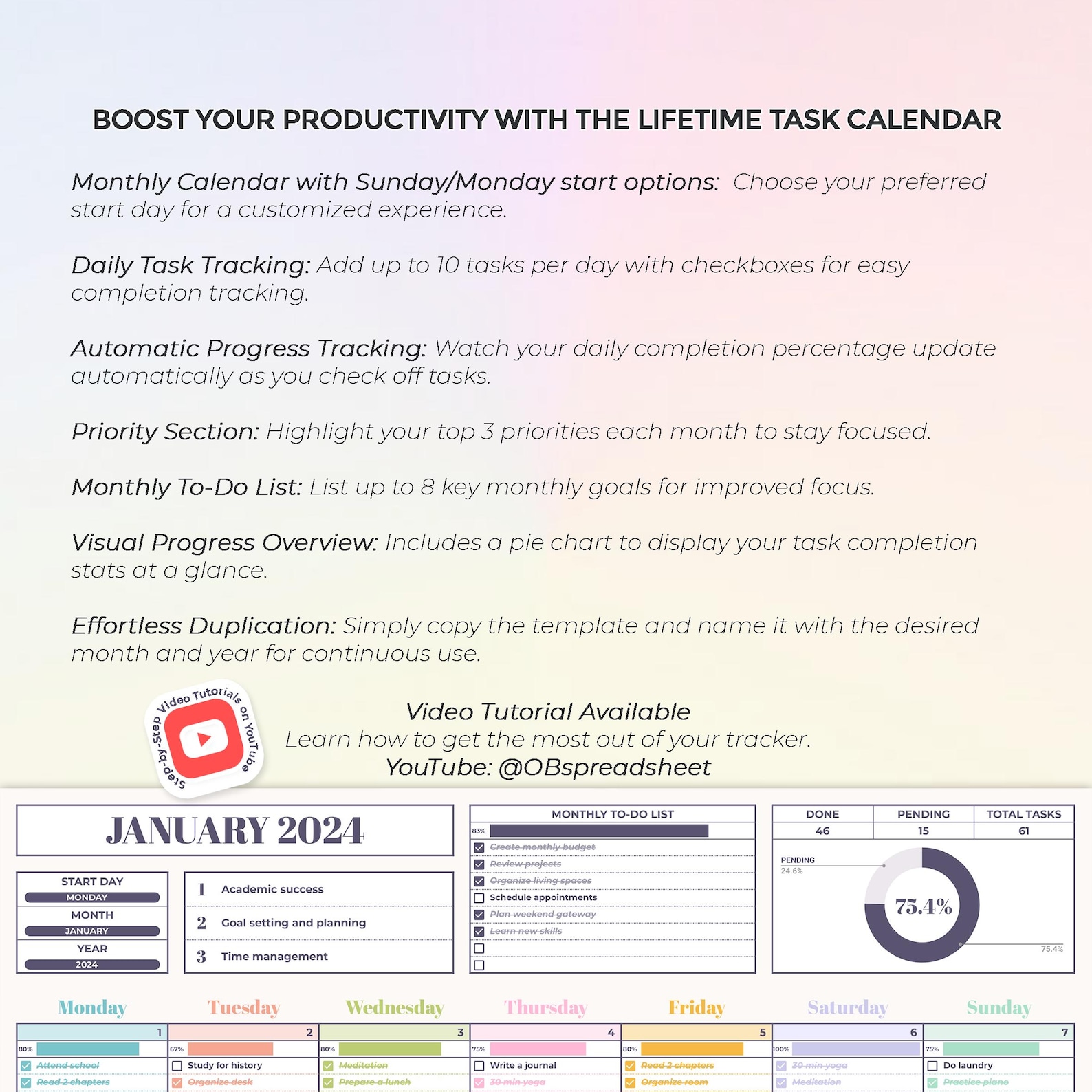 Lifetime Task Calendar - Monthly Calendar - 2025 - Unlimited Years ...