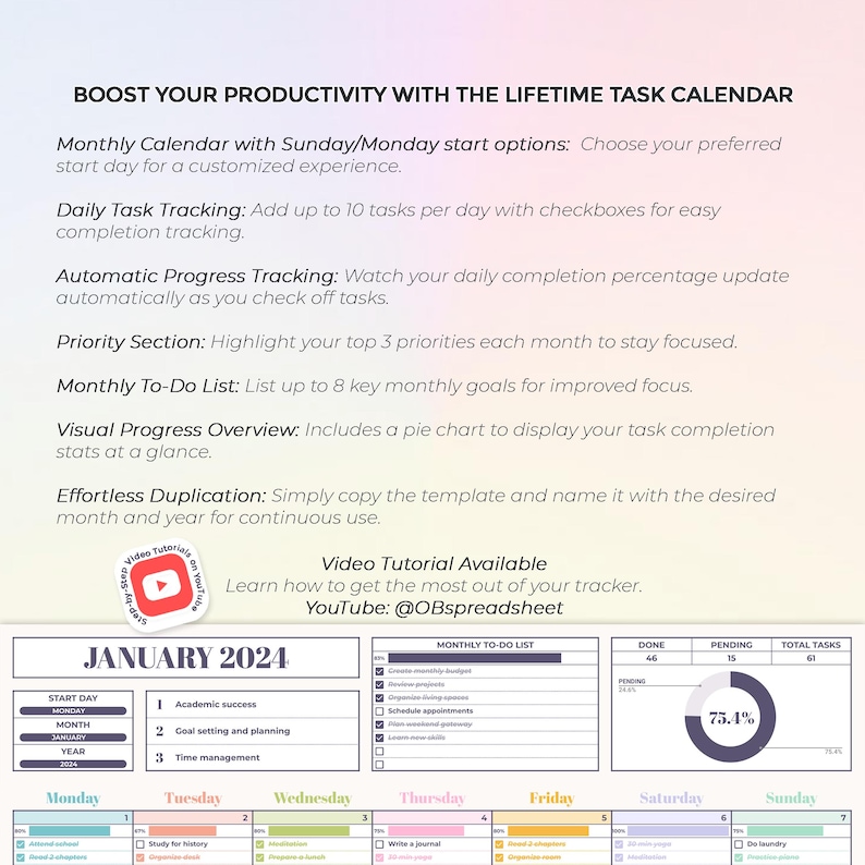 Lifetime Task Calendar - Monthly Calendar - 2025 - Unlimited Years ...