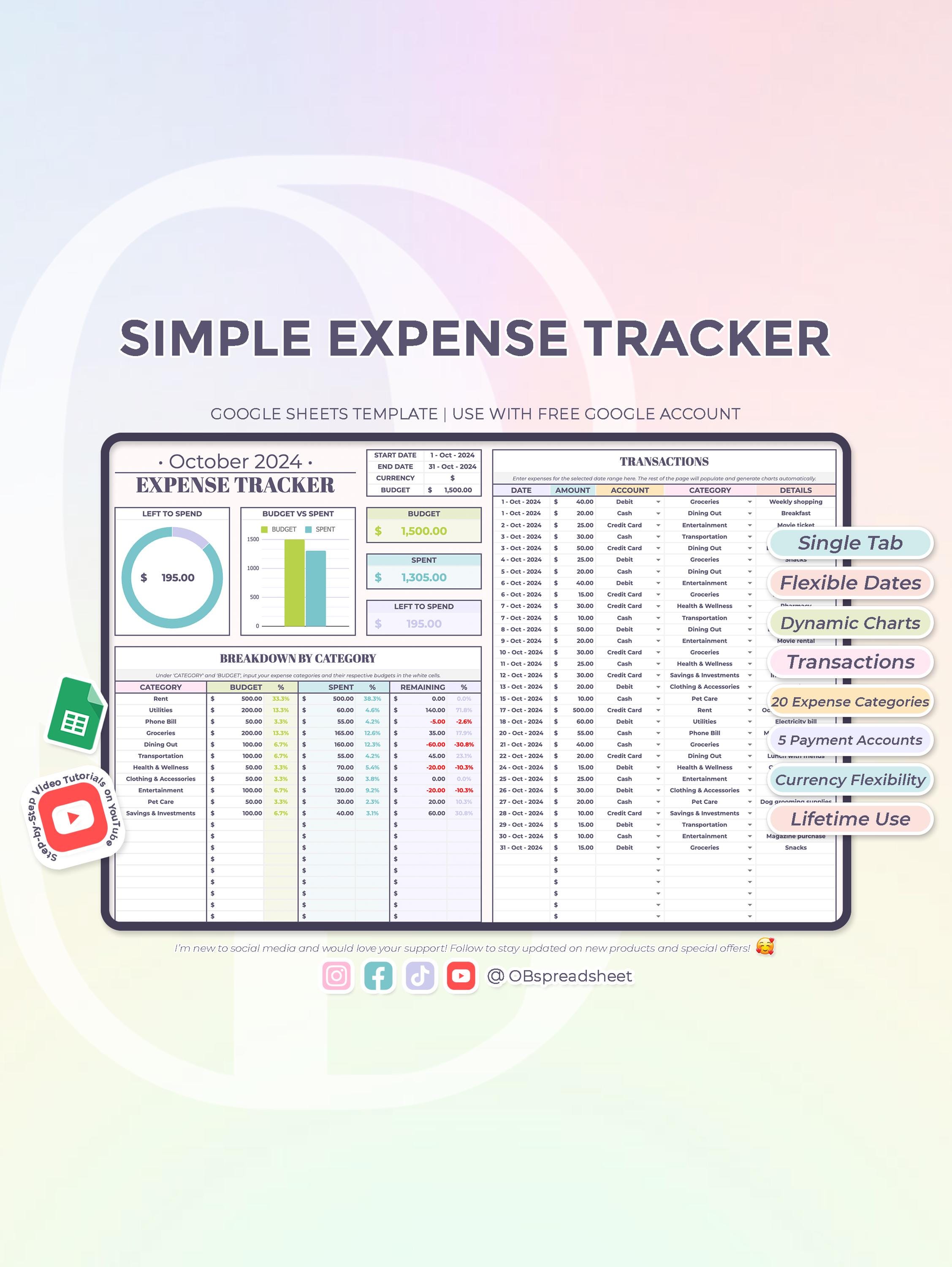 Simple Expense Tracker - Personal Finance Planner - Google Sheets ...
