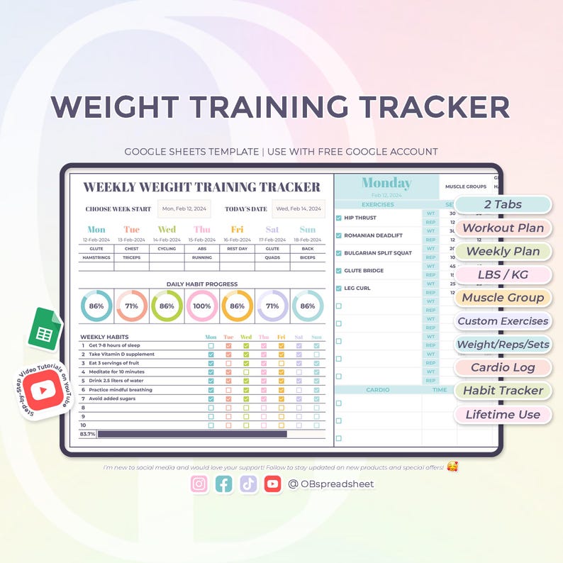 Weekly Weight Training Tracker - Workout Planner - Fitness Plan ...