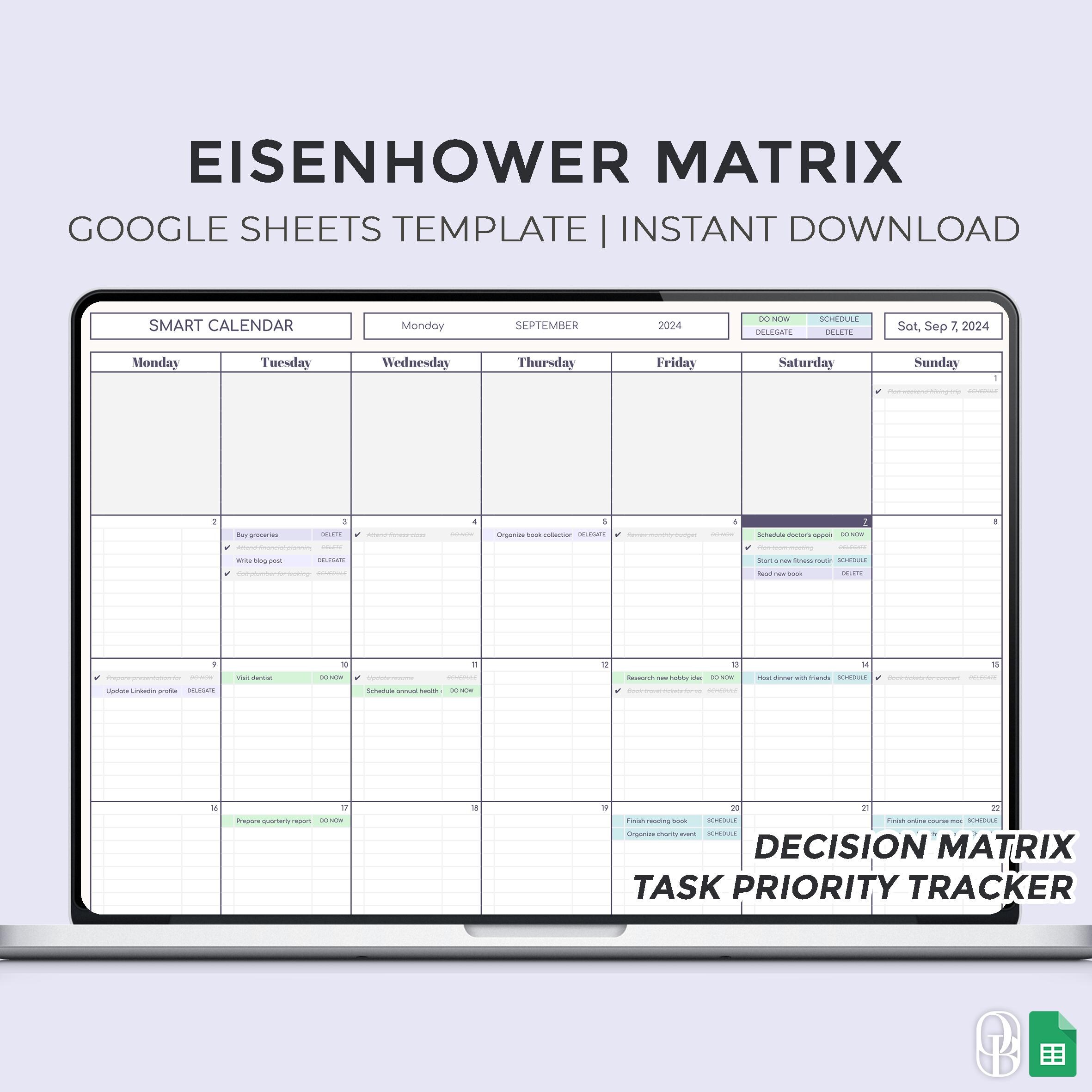 Eisenhower Matrix - Task Priority Tracker - Decision Matrix - Urgent ...
