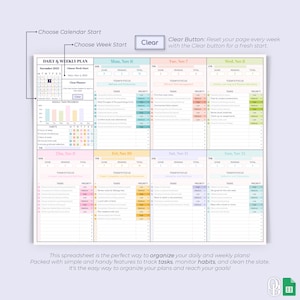 Daily & Weekly Plan - Clear Button - Google Sheets Template - Daily ...