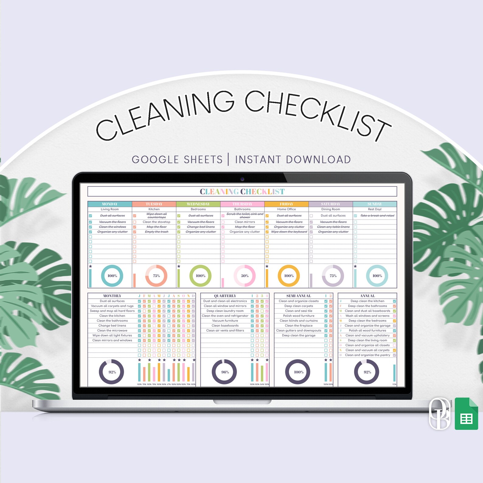 Cleaning Checklist Household Planner House Chores Weekly Monthly Google Sheets Template ...