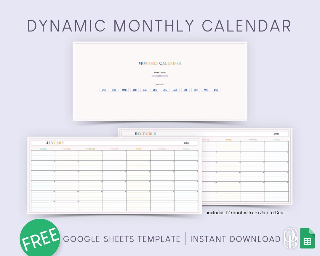 Free Dynamic Monthly Calendar Free Google Sheets Template Spreadsheet ... Free Dynamic Monthly Calendar Free Google Sheets Template Spreadsheet ...